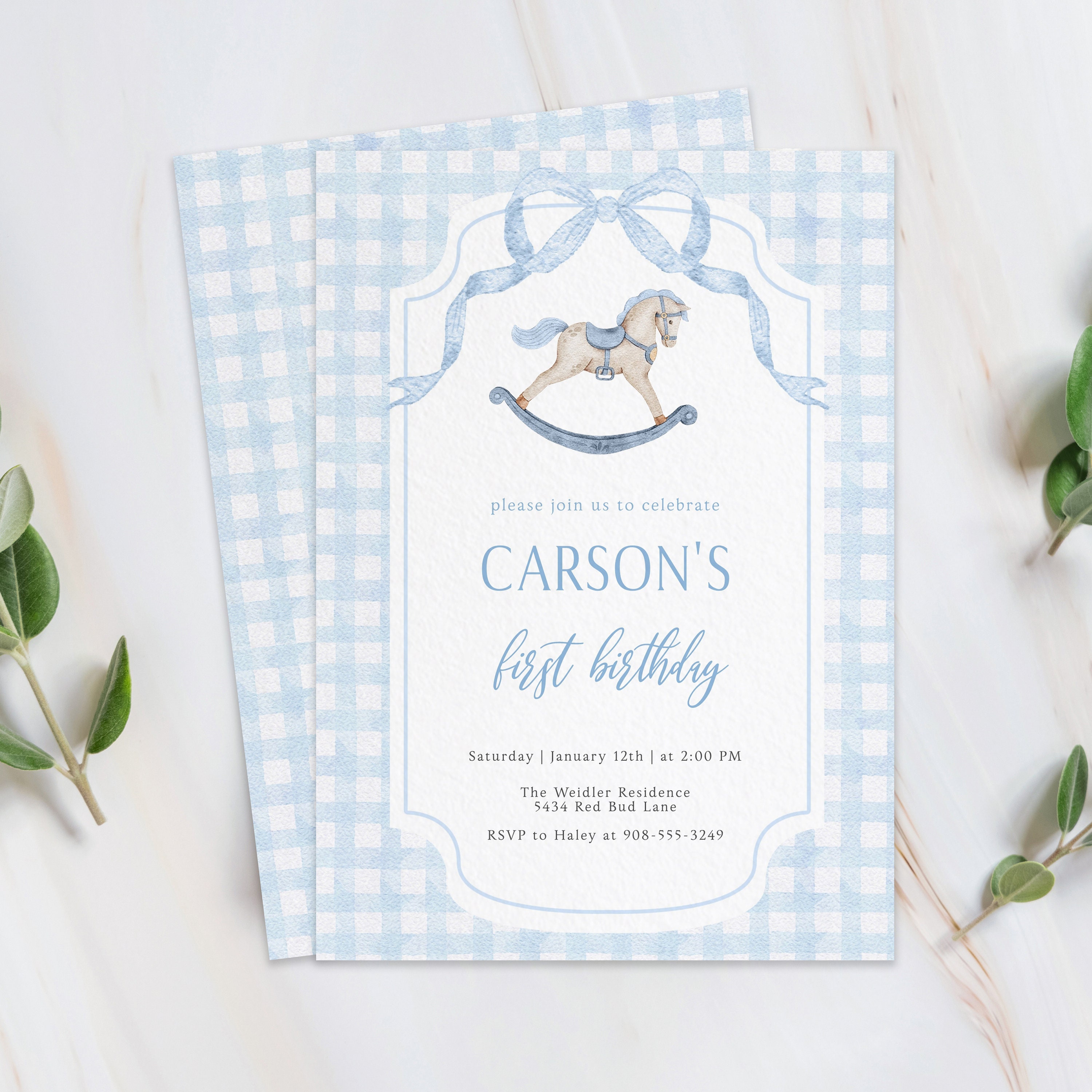 Editable Baby Blue Gingham Birthday Bundle Traditional Kids Birthday ...