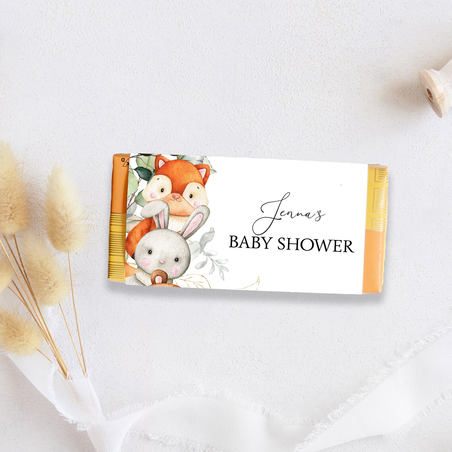 Editable Woodland Forest Animals Baby Shower Candy Wrapper Label ...