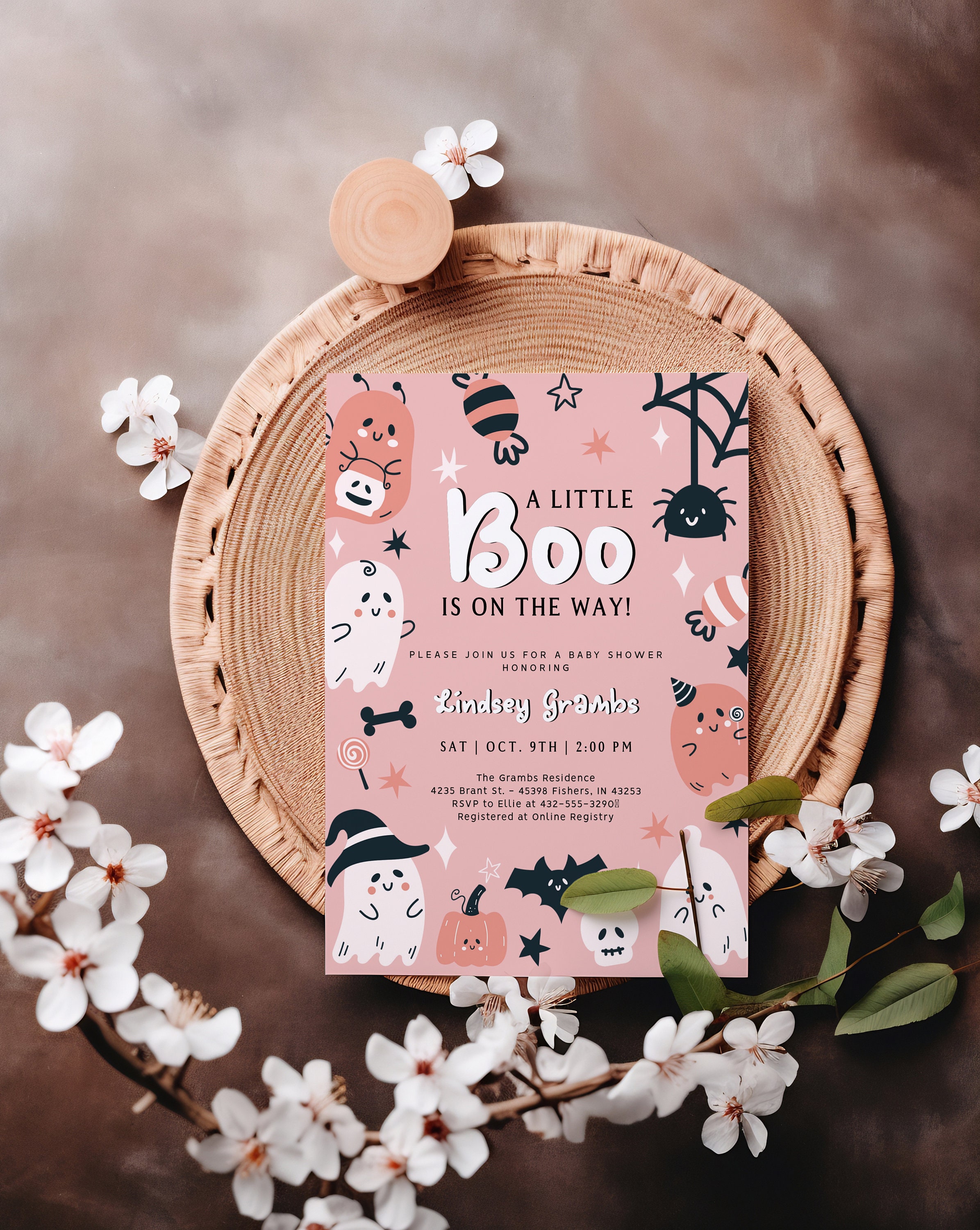 Halloween Baby Shower Invitation Editable Pink A Little Boo Baby Shower ...
