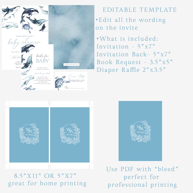 Editable Ocean Baby Shower Invitation Set | Under the Sea Baby Shower ...