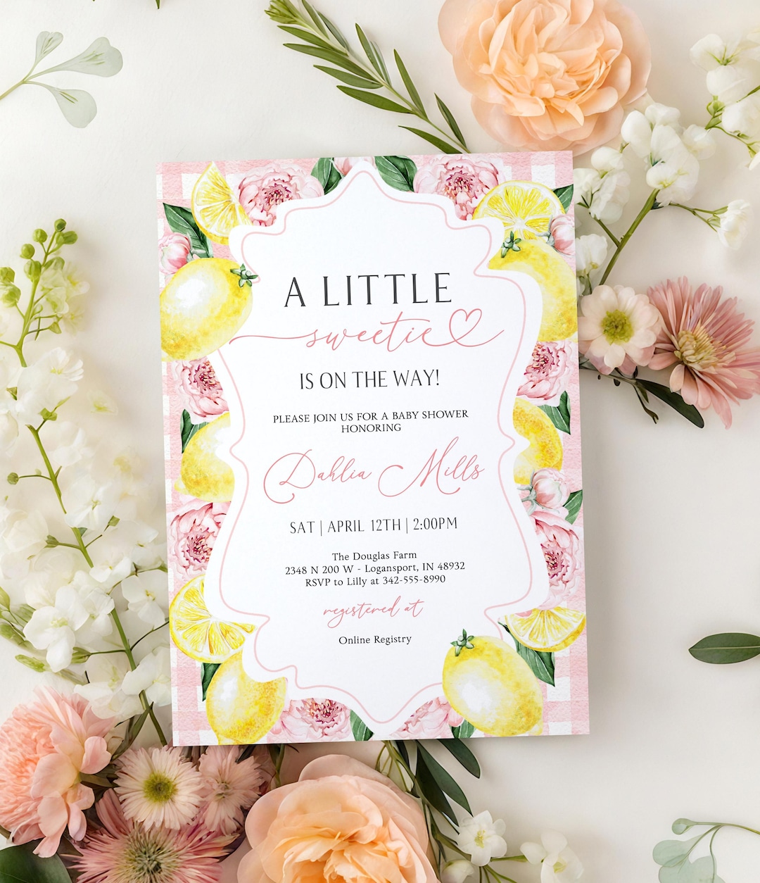 Editable Pink Lemon Theme Baby Shower Invitation for Girl, Little ...