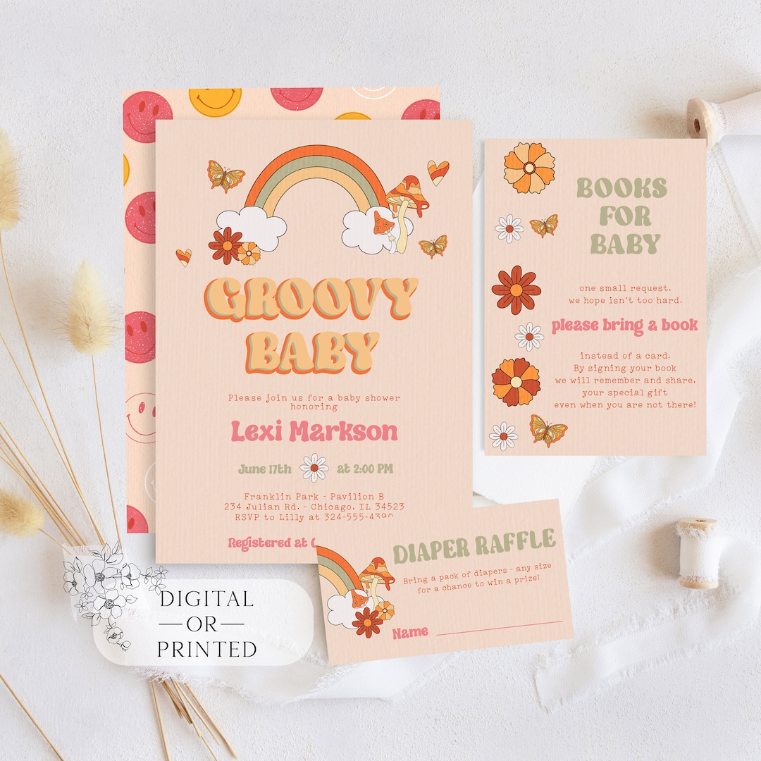 Groovy Retro Baby Shower Invitation | Hippie Rainbow 70s Vibe Baby ...