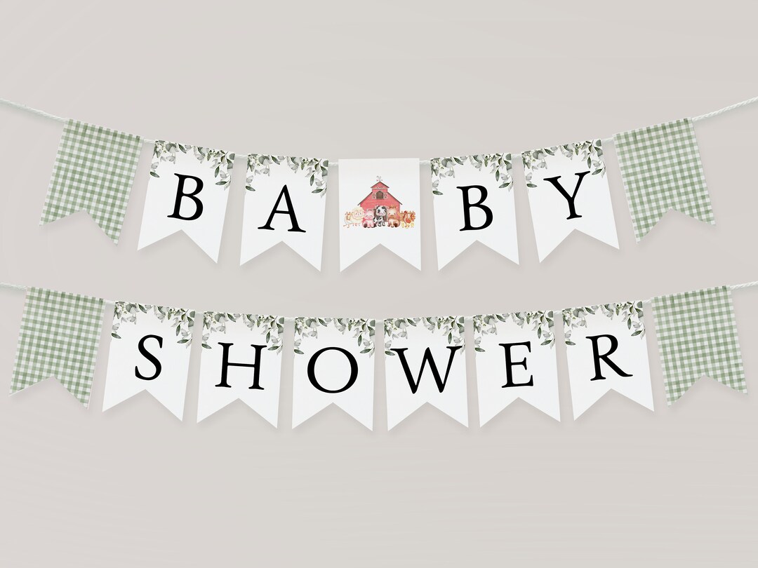 Editable Barn Animal Baby Shower Banner | Farm Baby Shower Bunting ...