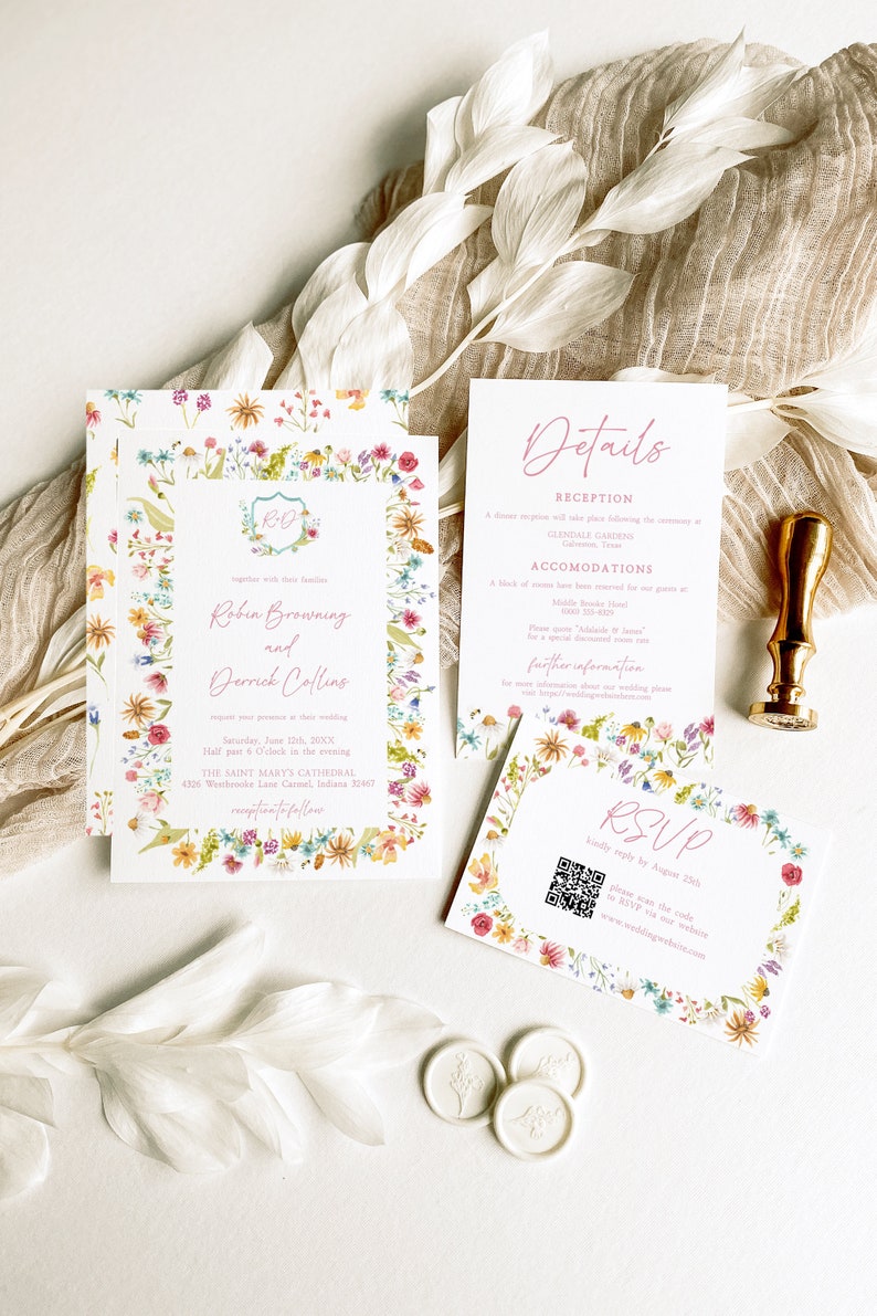 Colorful Garden Floral Wedding Invitation Set Spring Summer Floral ...