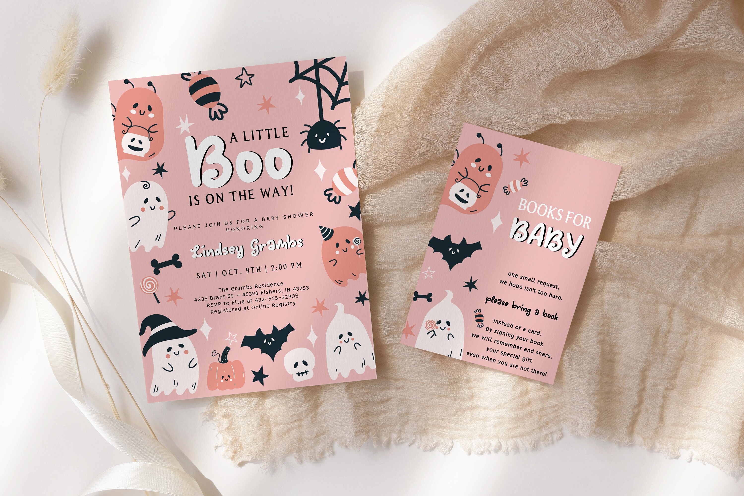 Halloween Baby Shower Invitation Editable Pink A Little Boo Baby Shower ...