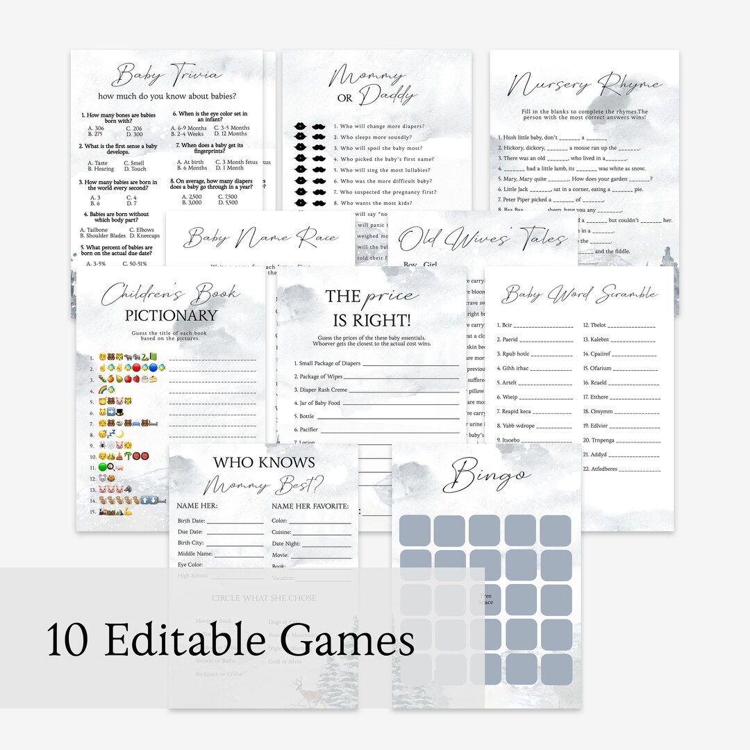 Editable Winter Baby Shower Game Bundle | Oh Baby Games | Self Edit ...