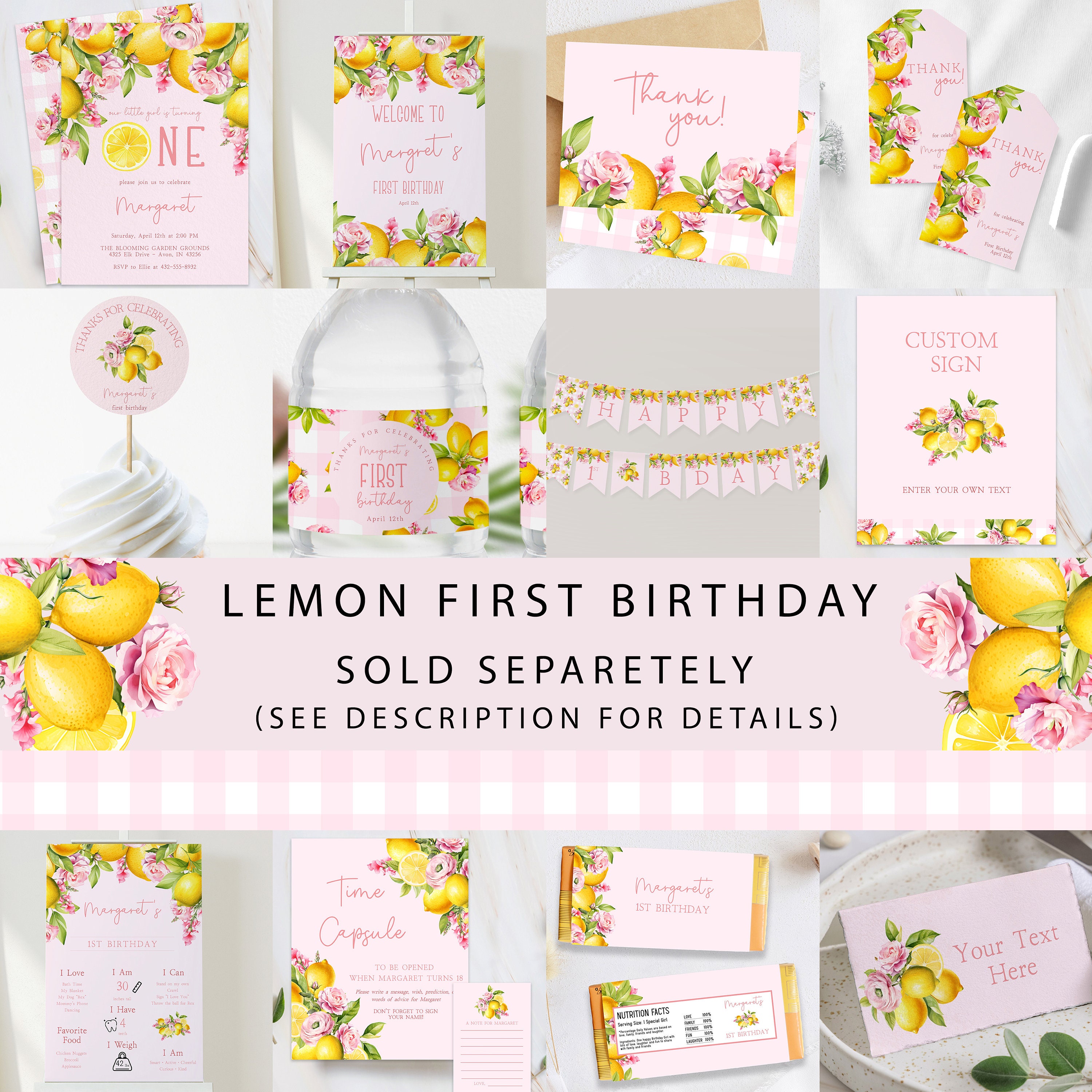 Lemon Birthday Invitation Girl Birthday Editable Lemonade First ...