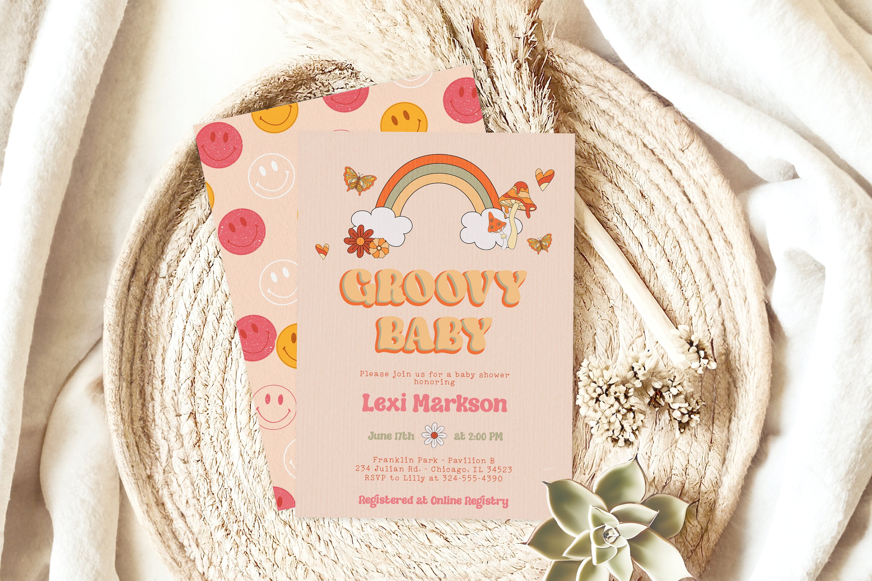 Groovy Retro Baby Shower Invitation | Hippie Rainbow 70s Vibe Baby ...