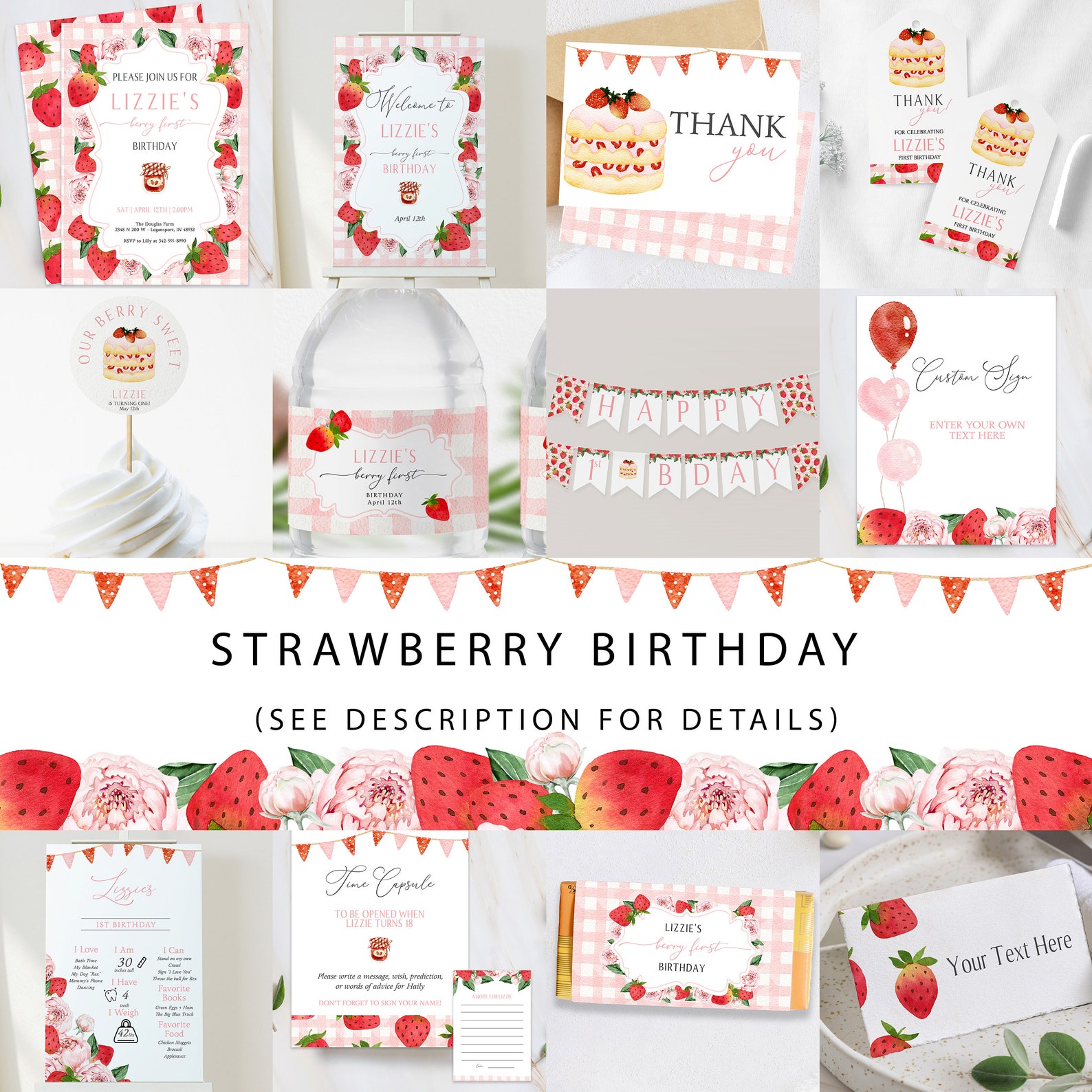 Editable Berry Sweet Strawberry Birthday Bundle Kids - Etsy