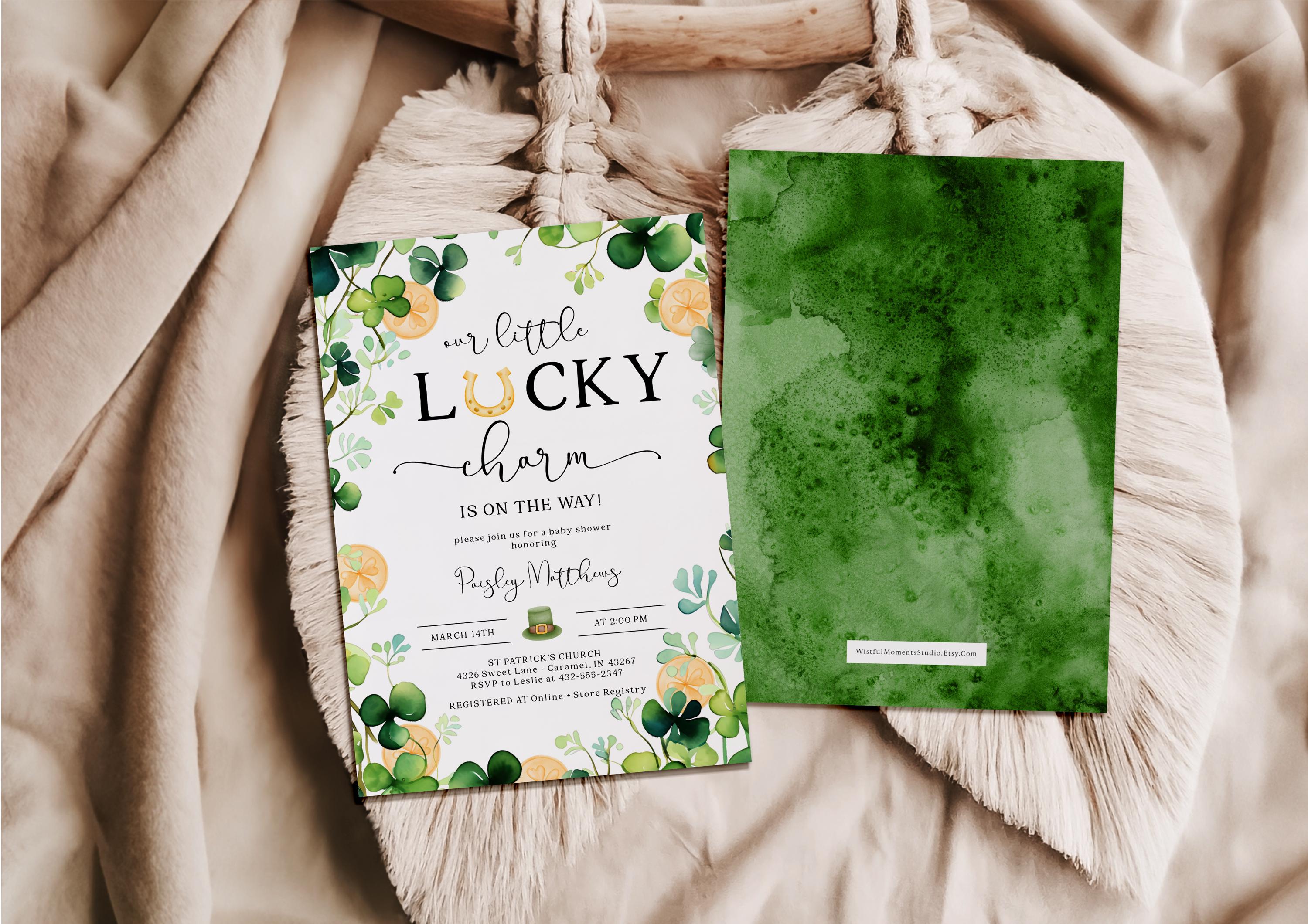 Editable Lucky Charm Baby Shower Invitation | St. Patrick's Day, Gender ...