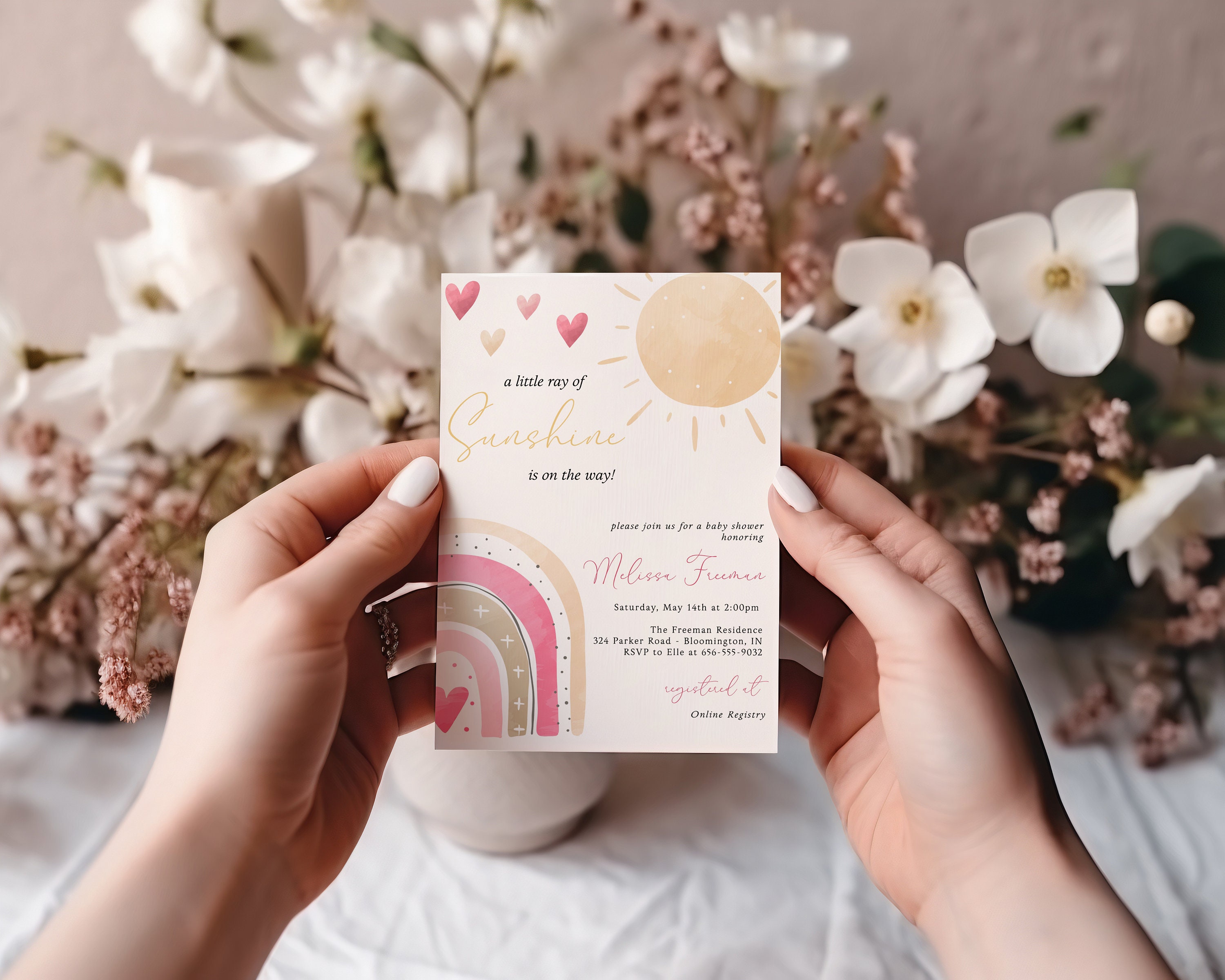 Editable Little Sunshine Baby Shower Invitation | Boho Sunshine Baby ...