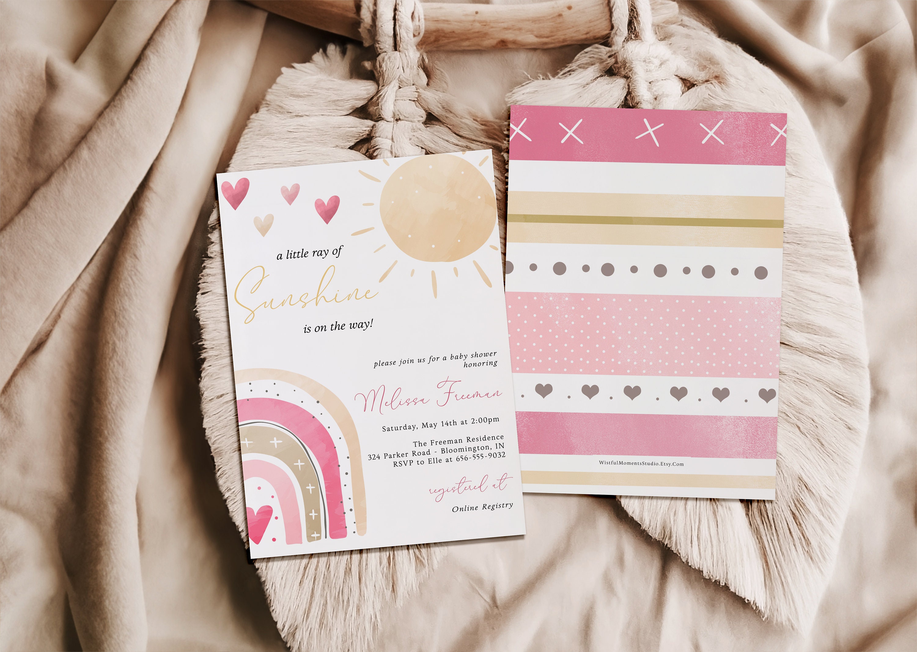 Editable Little Sunshine Baby Shower Invitation | Boho Sunshine Baby ...