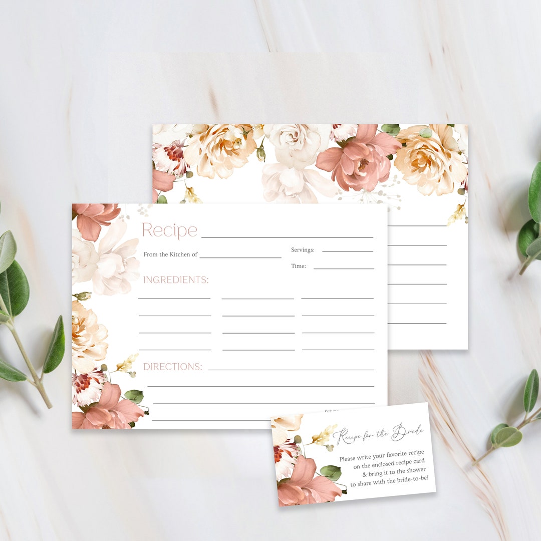 Editable Love in Bloom Bridal Shower Recipe Card | Floral Bridal Recipe ...