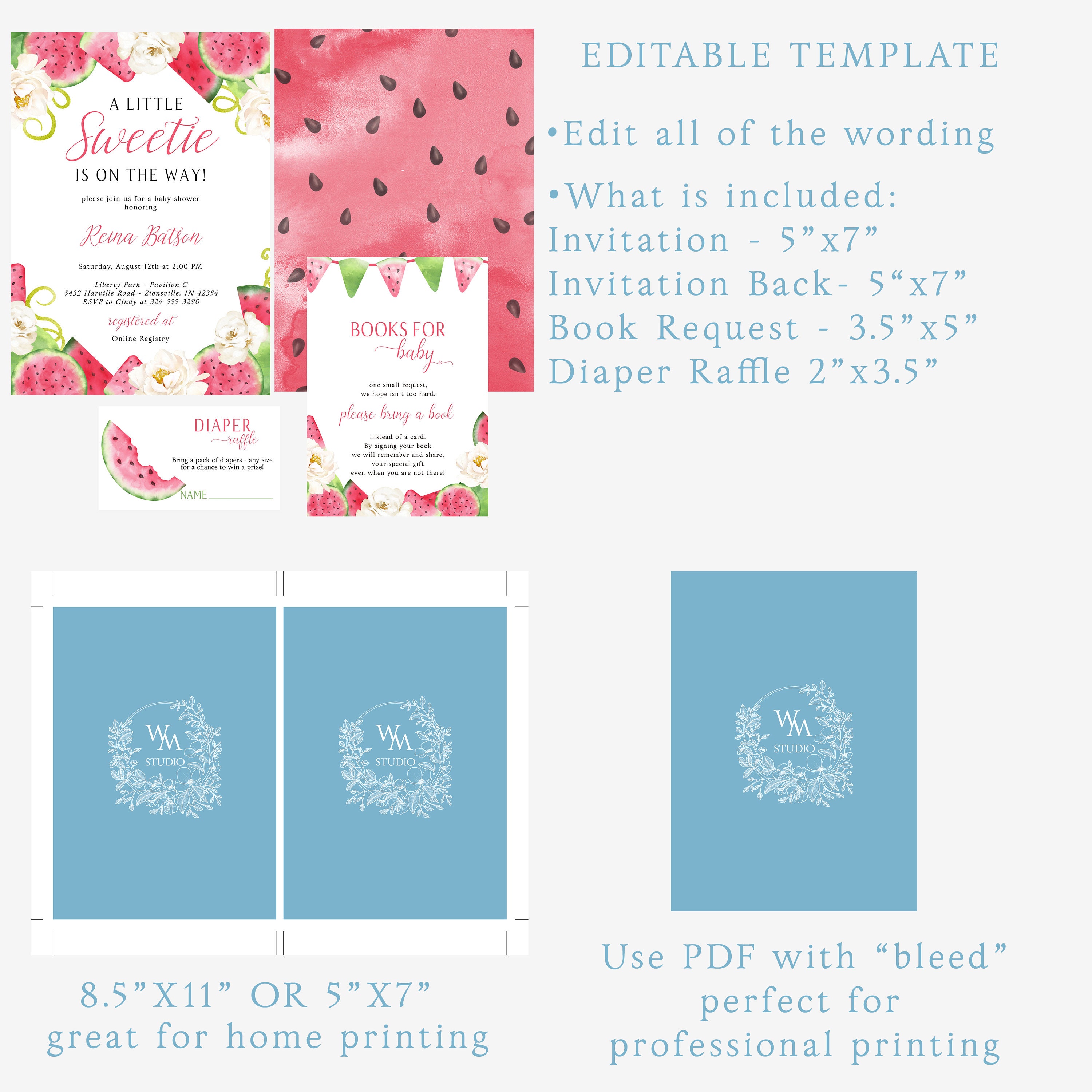 Editable Watermelon Baby Shower Invite Template Summer - Etsy