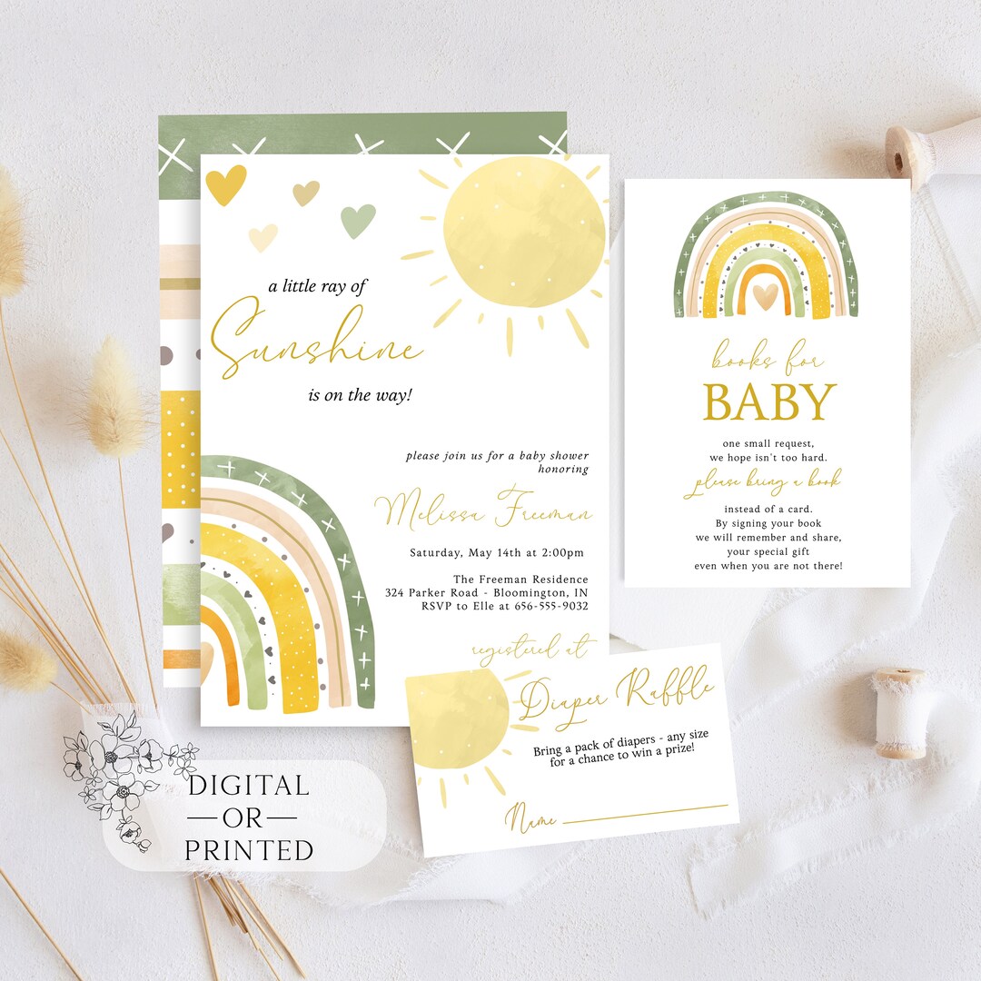 Editable Sunshine Baby Shower Invitation | Boho Sunshine Baby Shower ...