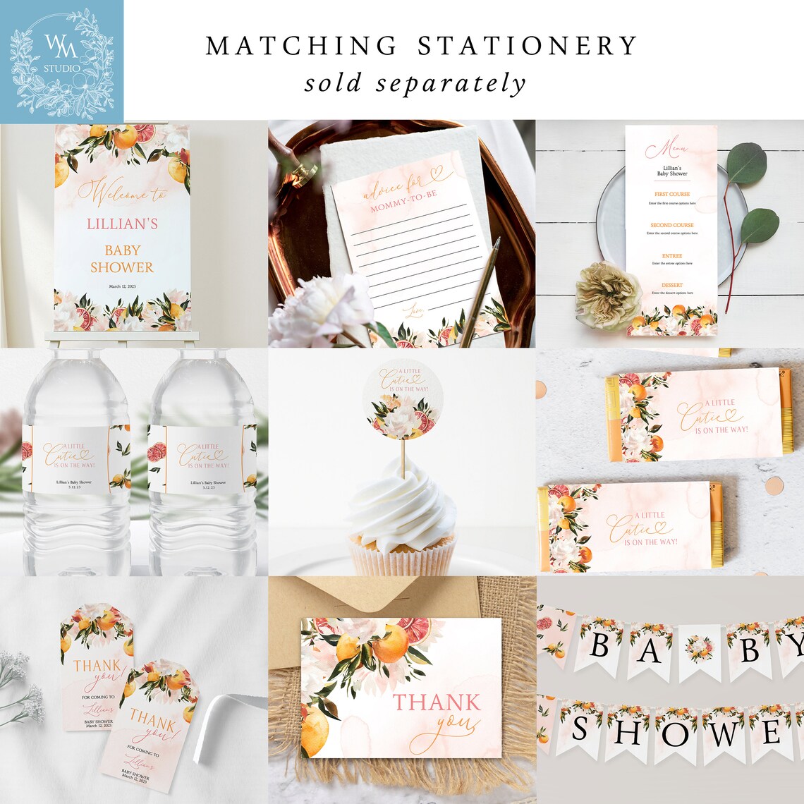 Floral Cutie Baby Shower Game Bundle Citrus Game Set Editable Template ...