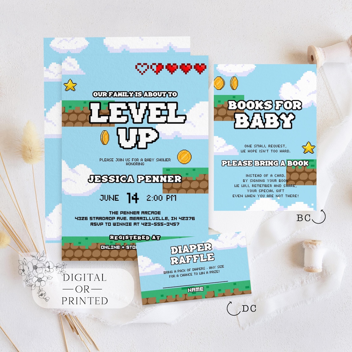 Video Game Boy Baby Shower Invite | Family Level up Baby Shower ...