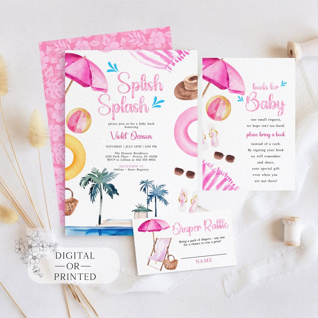 Splish Splash Baby Bash Invitation Set | Girl Summer Baby Shower Invite ...