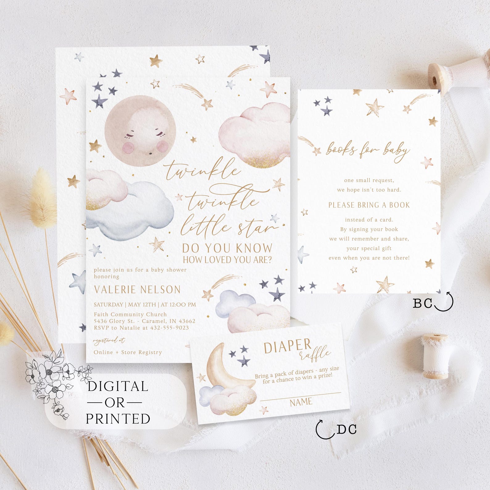 Editable Twinkle Little Star Modern Baby Shower Invitation | Gender ...
