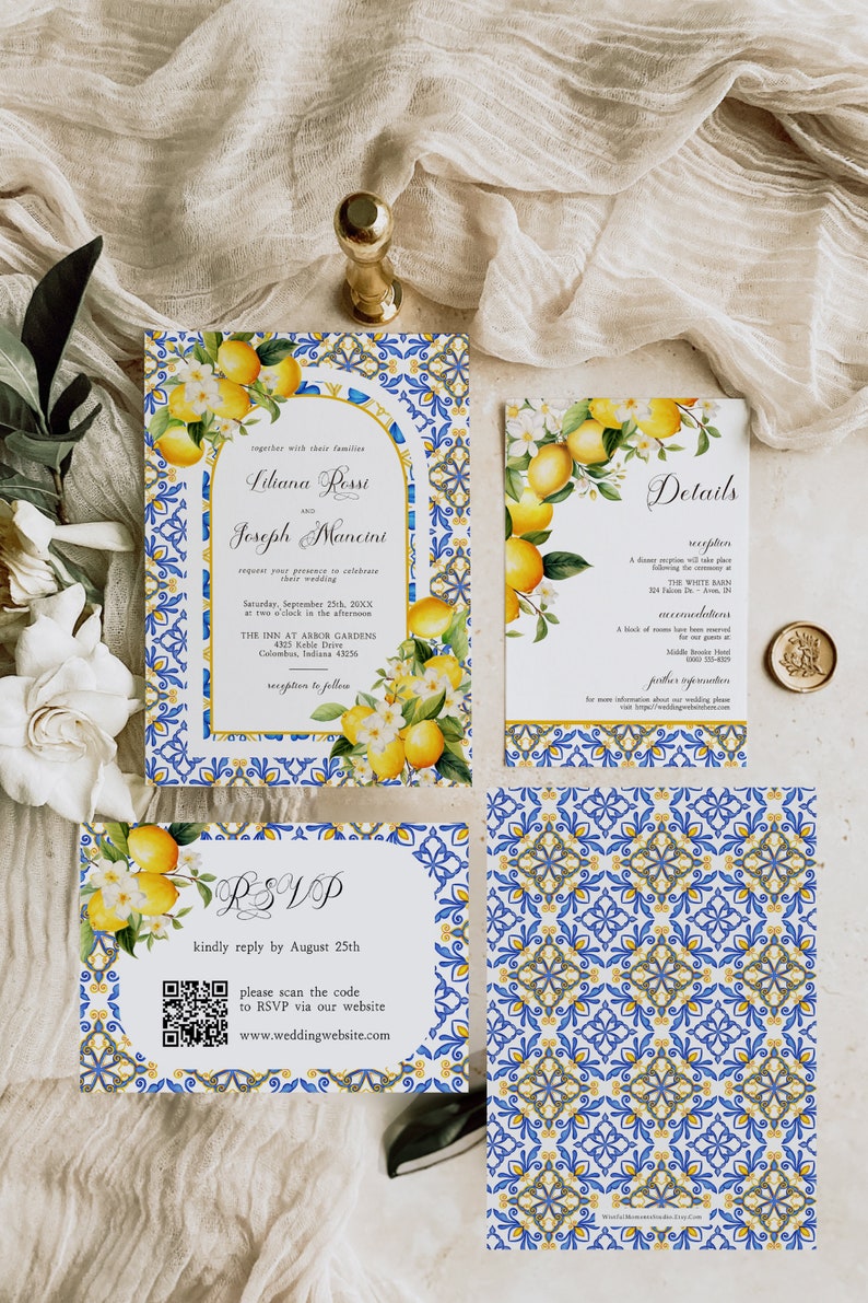 Lemon Wedding Invitation | Summer Wedding Invitation Bundle | Citrus ...