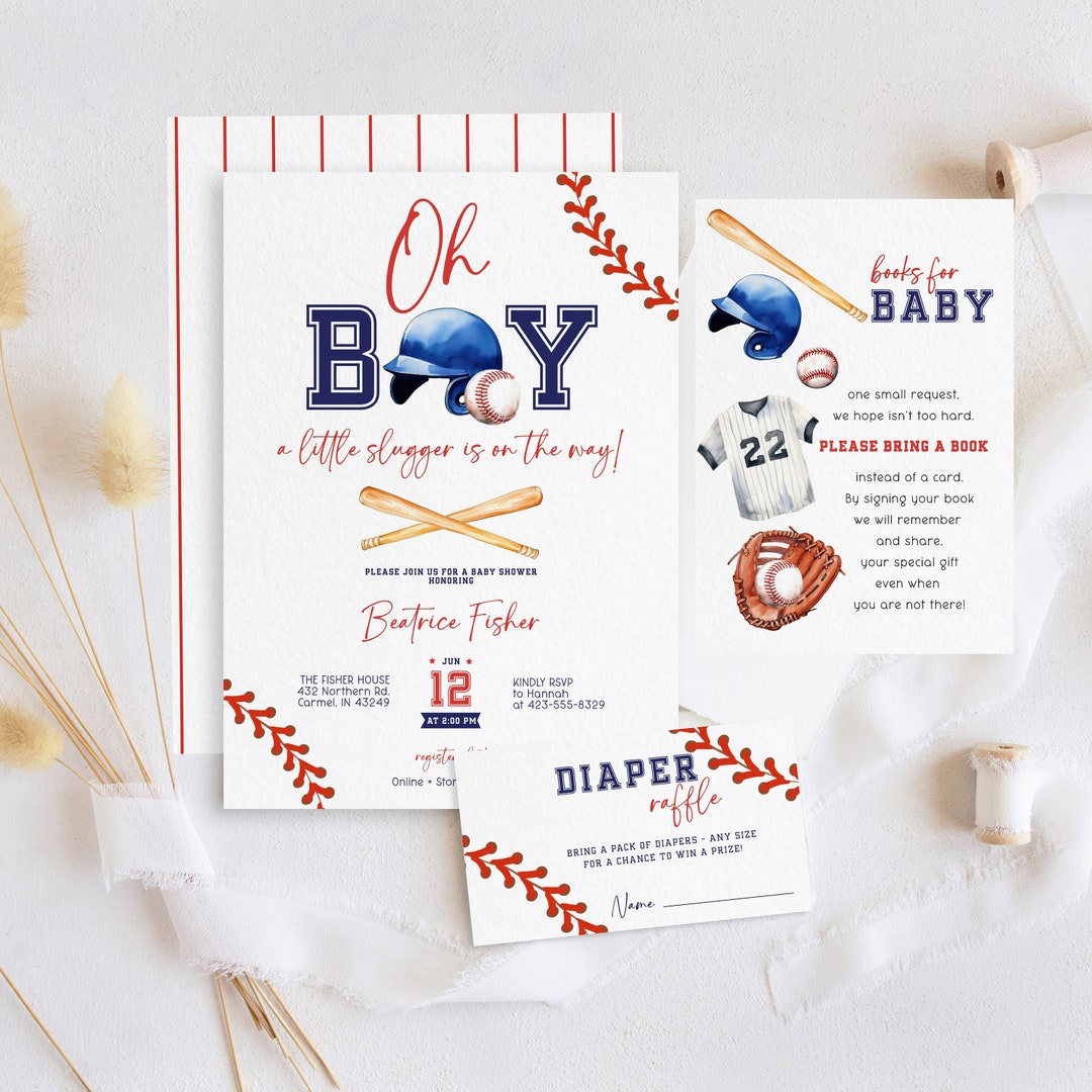 Baseball Boy Baby Shower Invite Little Slugger Sports Baby Shower ...
