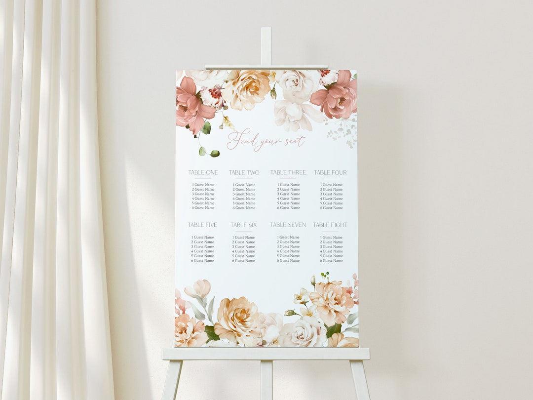 Editable Love in Bloom Bridal Shower Seating Chart Sign | Boho Floral ...