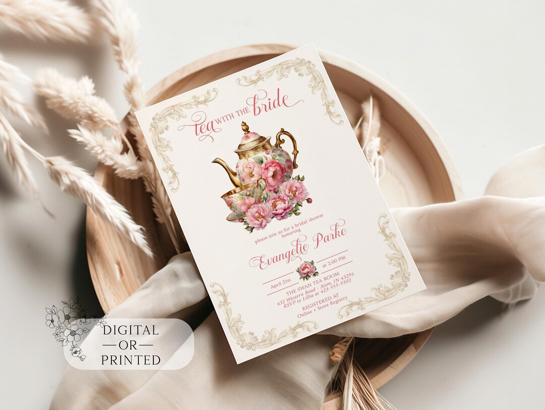 English Tea Party Bridal Shower Invitation | Victorian Pink and Gold ...