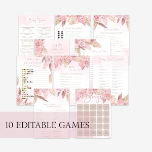 Editable Pink Boho Baby Shower Game Bundle | Game Set | Self Edit ...