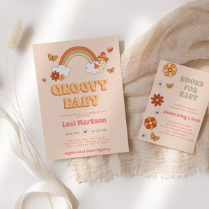 Groovy Retro Baby Shower Invitation | Hippie Rainbow 70s Vibe Baby ...
