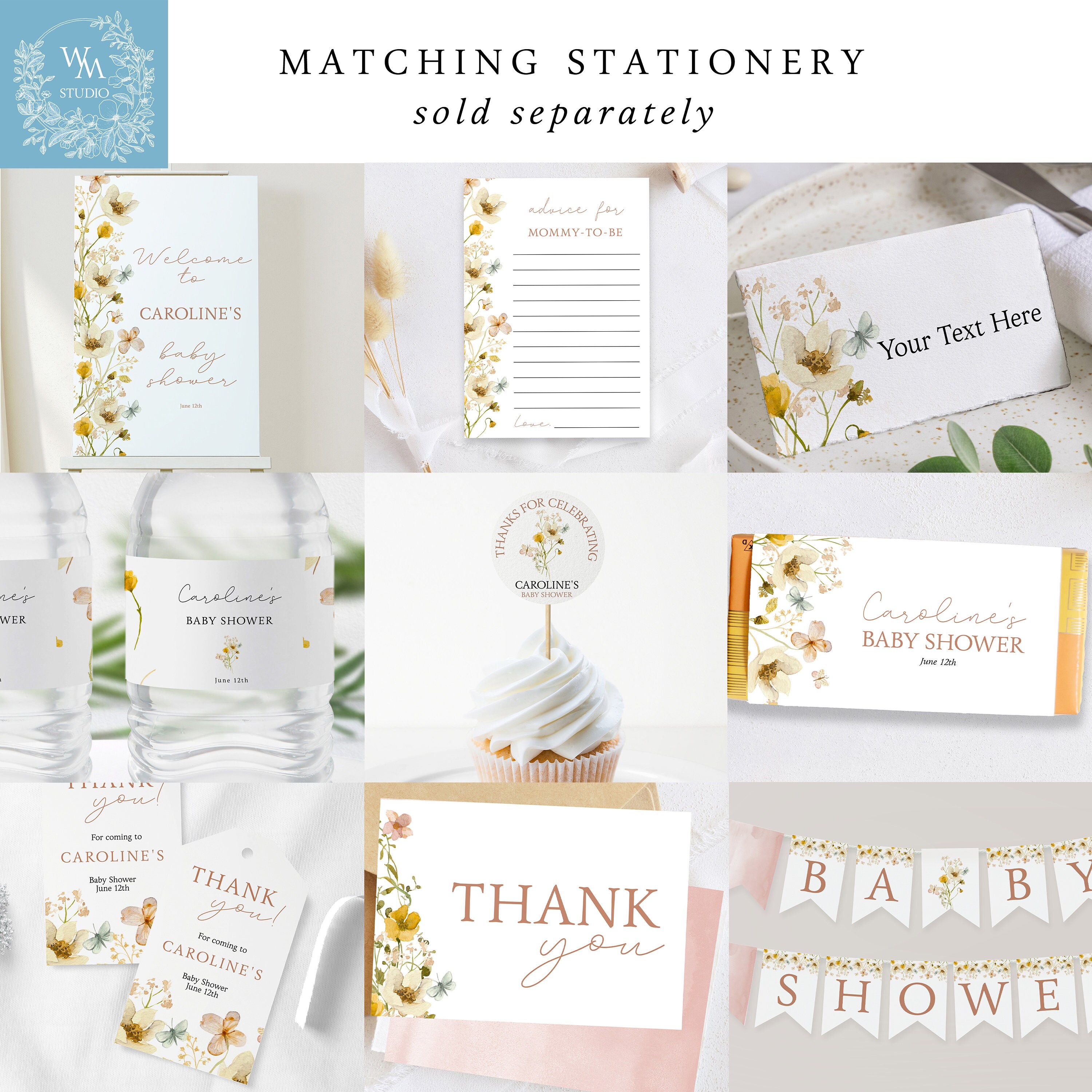 Editable Boho Wildflower Baby Shower Candy Wrapper Label Party Decor ...