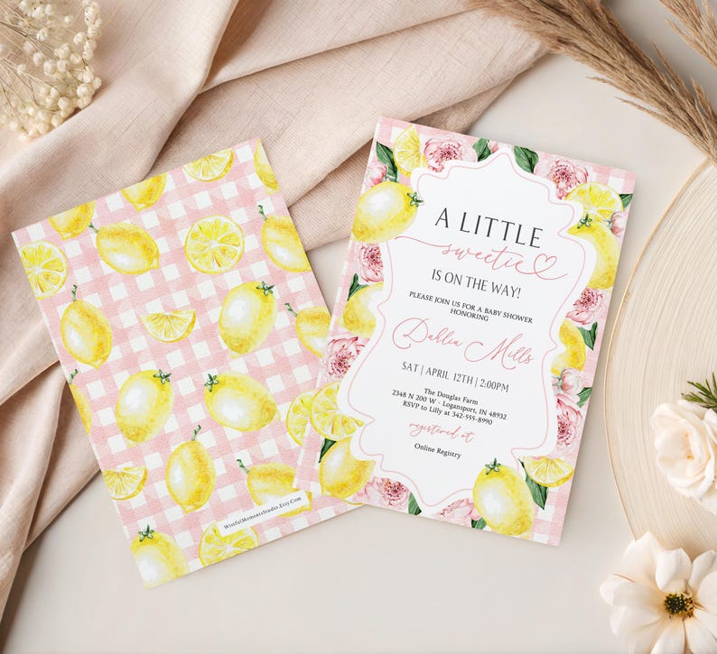 Editable Pink Lemon Theme Baby Shower Invitation for Girl, Little ...