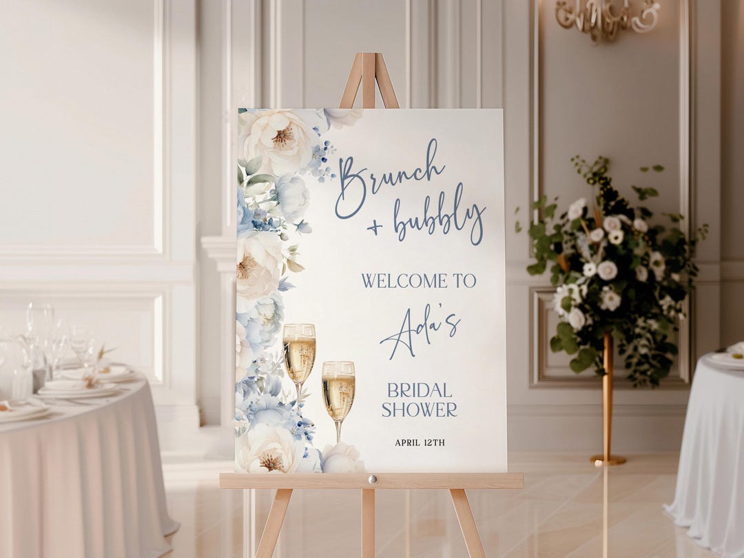 Editable Brunch and Bubbly Bridal Shower Welcome Sign Digital Template ...