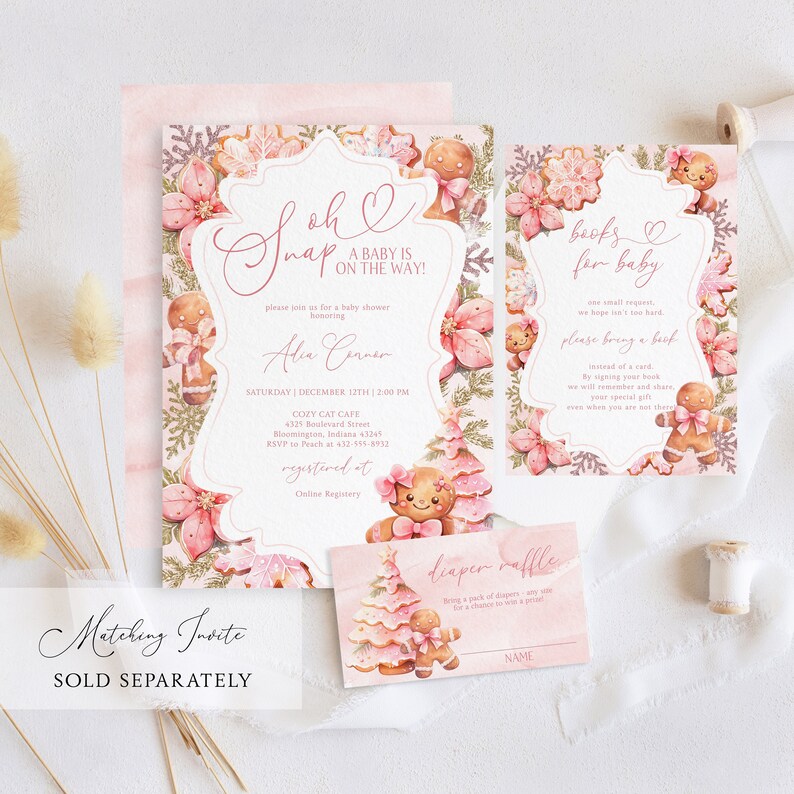 Pastel Pink Gingerbread Baby Shower Welcome Sign | Winter Girl Baby ...
