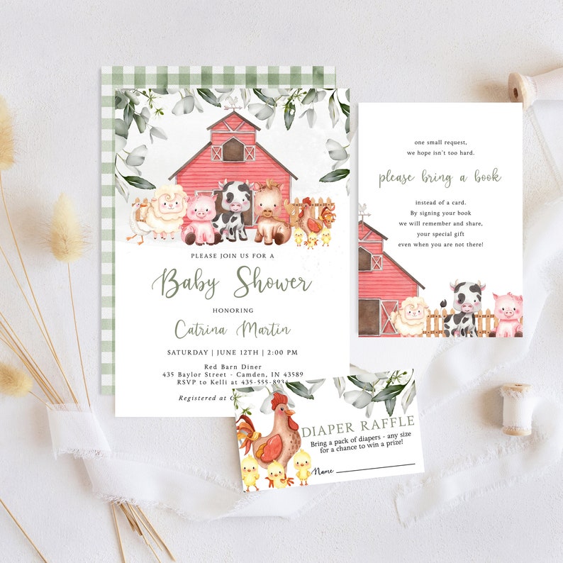 Farm Baby Shower Invitation Barn Animals Baby Shower Invite - Etsy