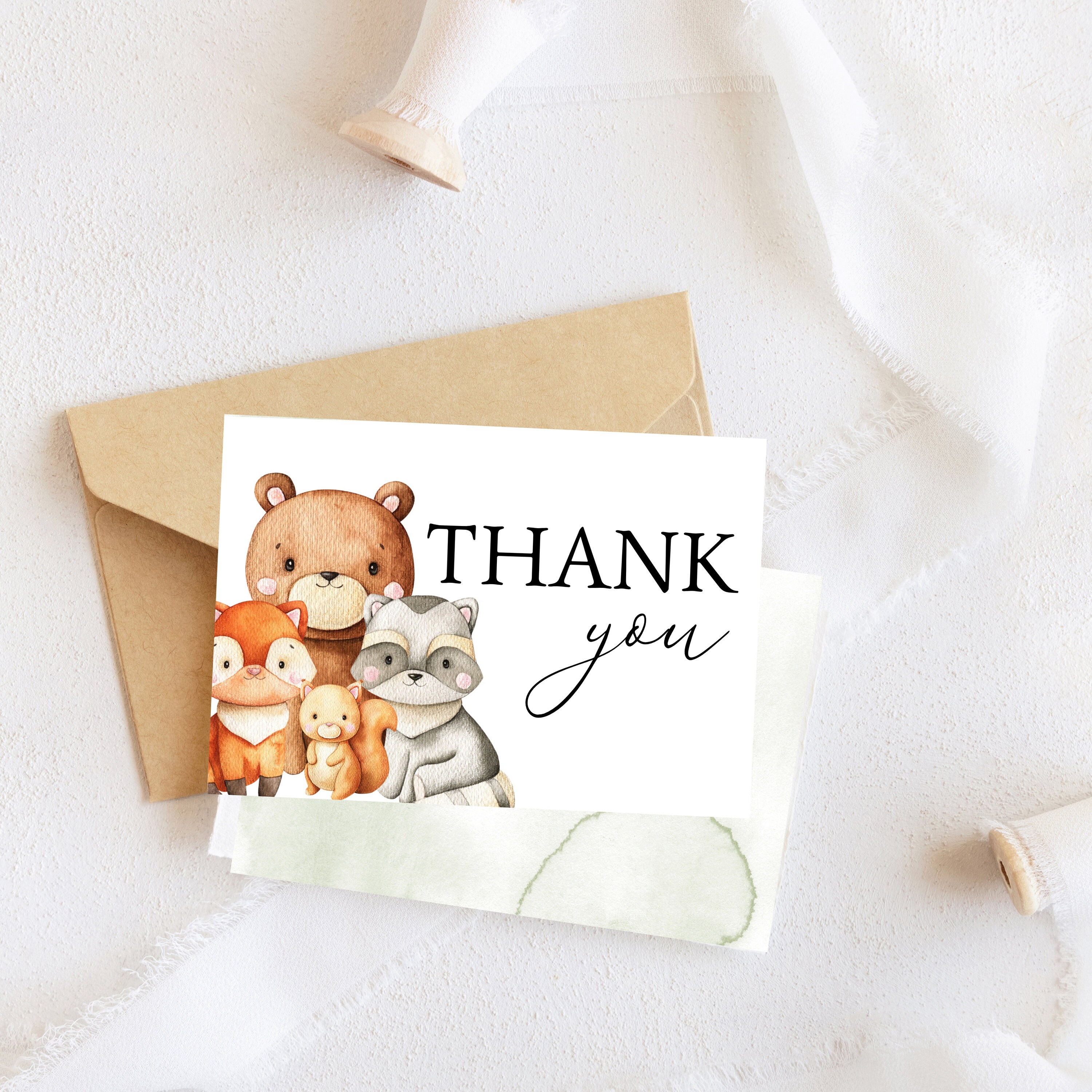 Woodland Forest Animals Thank You Card Editable Template, Rustic ...