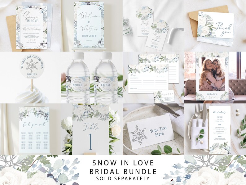 Snow in Love Bridal Shower Welcome Sign | Blue Floral Winter Bridal ...