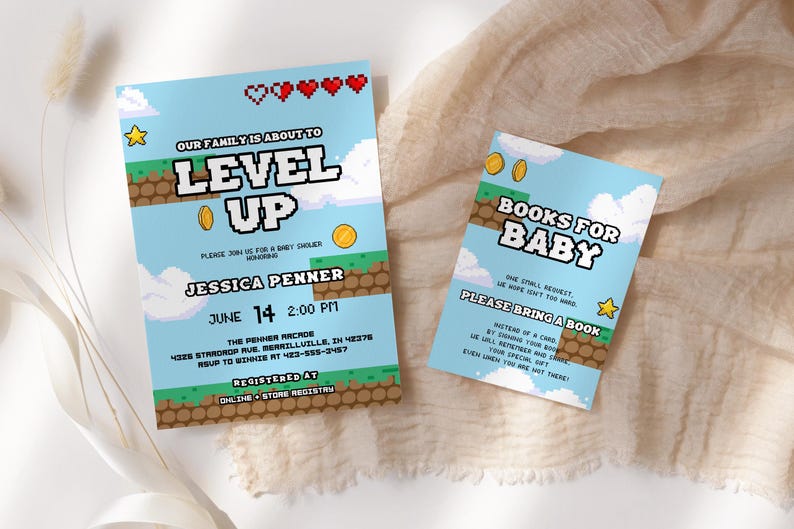 Video Game Boy Baby Shower Invite | Family Level up Baby Shower ...