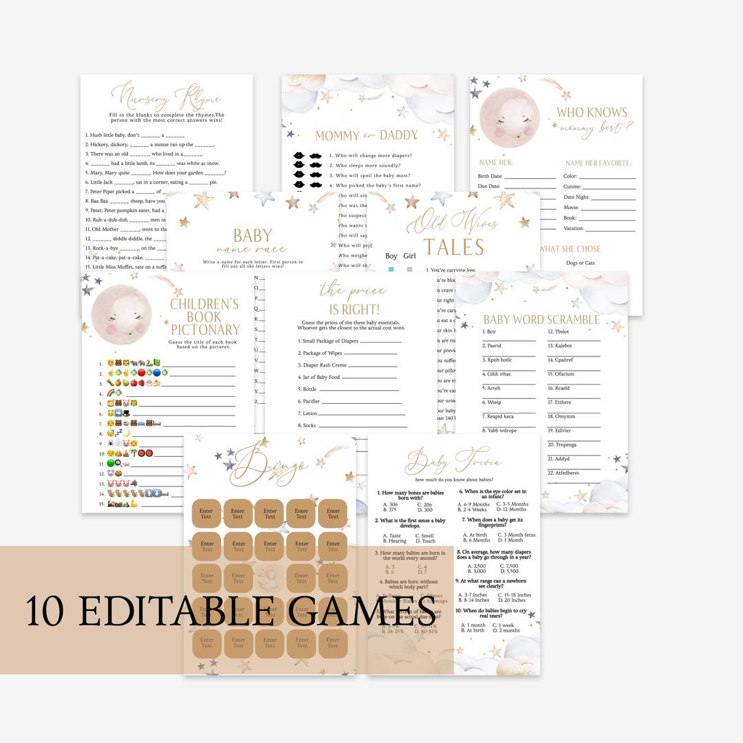 Editable Twinkle Little Star Modern Baby Shower Game Bundle/ Set ...