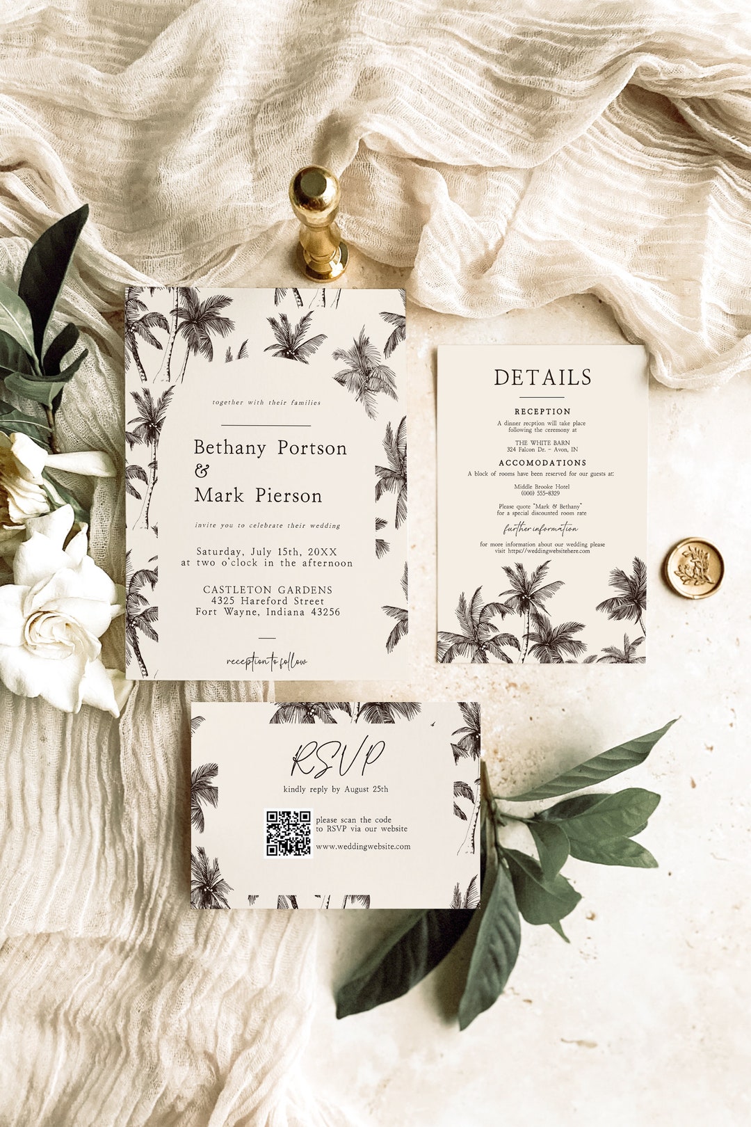 Destination Wedding Invitation | Tropical Wedding Invitation Template ...