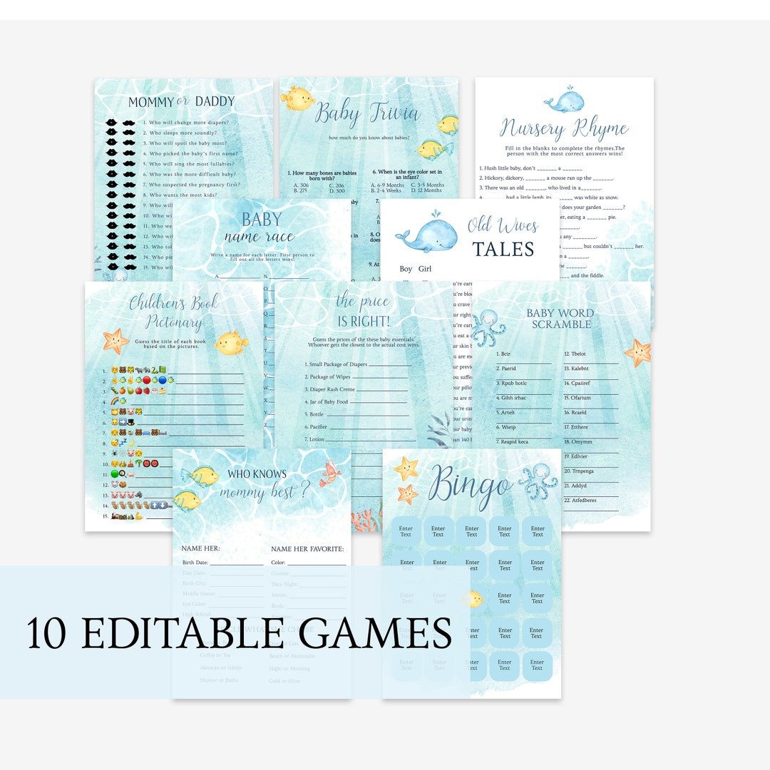 Editable Under the Sea Baby Shower Game Bundle | Game Set | Self Edit ...