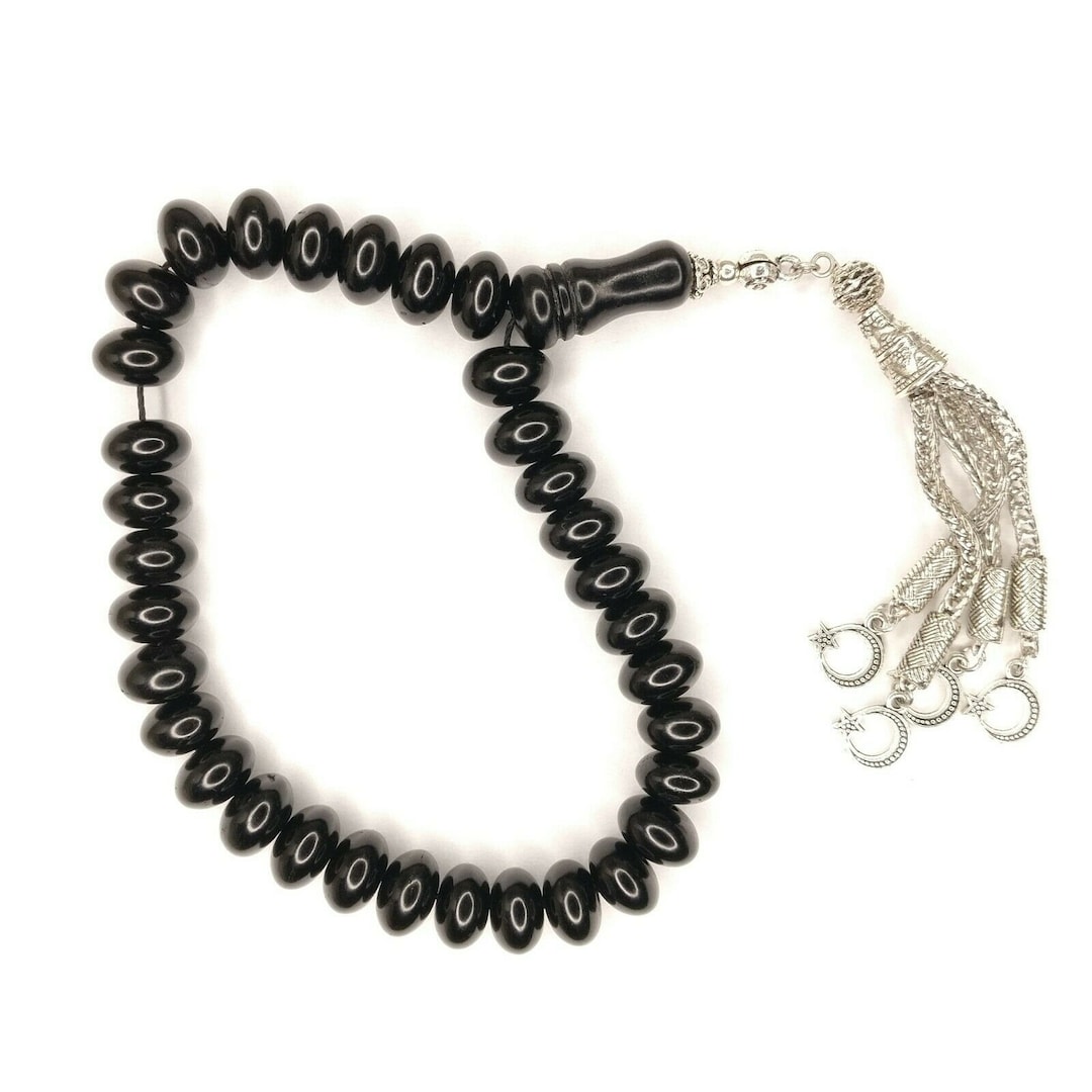 Jet Gemstone Tasbih Prayer Beads Gurcu Oltu Tesbih Jetstone Rondelle ...