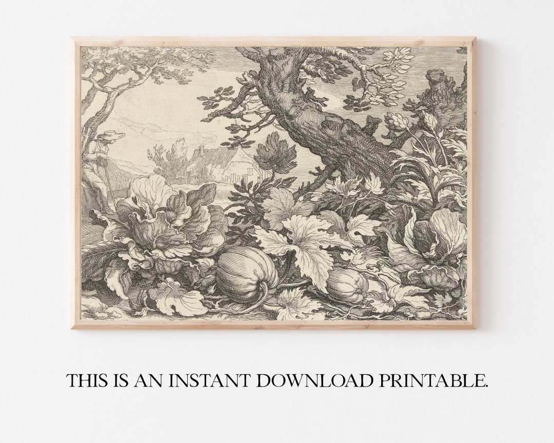 Fall Scene Vintage Pumpkin Printable, Autumn Printable Art, Halloween ...