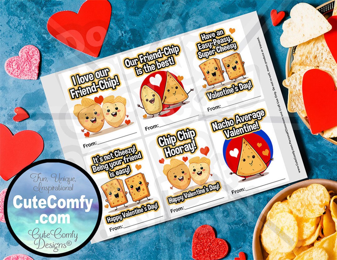 Cute Chips Cheese Crackers Printable Valentines Cards for Kids ...