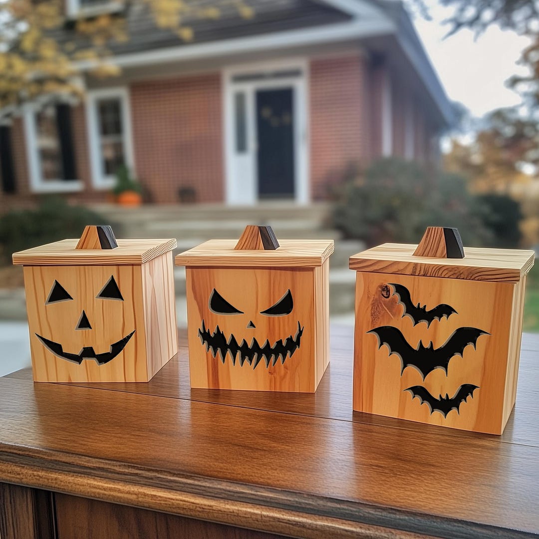 Jack O' Lantern Faces SVG DXF Box Cutting File. 12 Templates Halloween ...