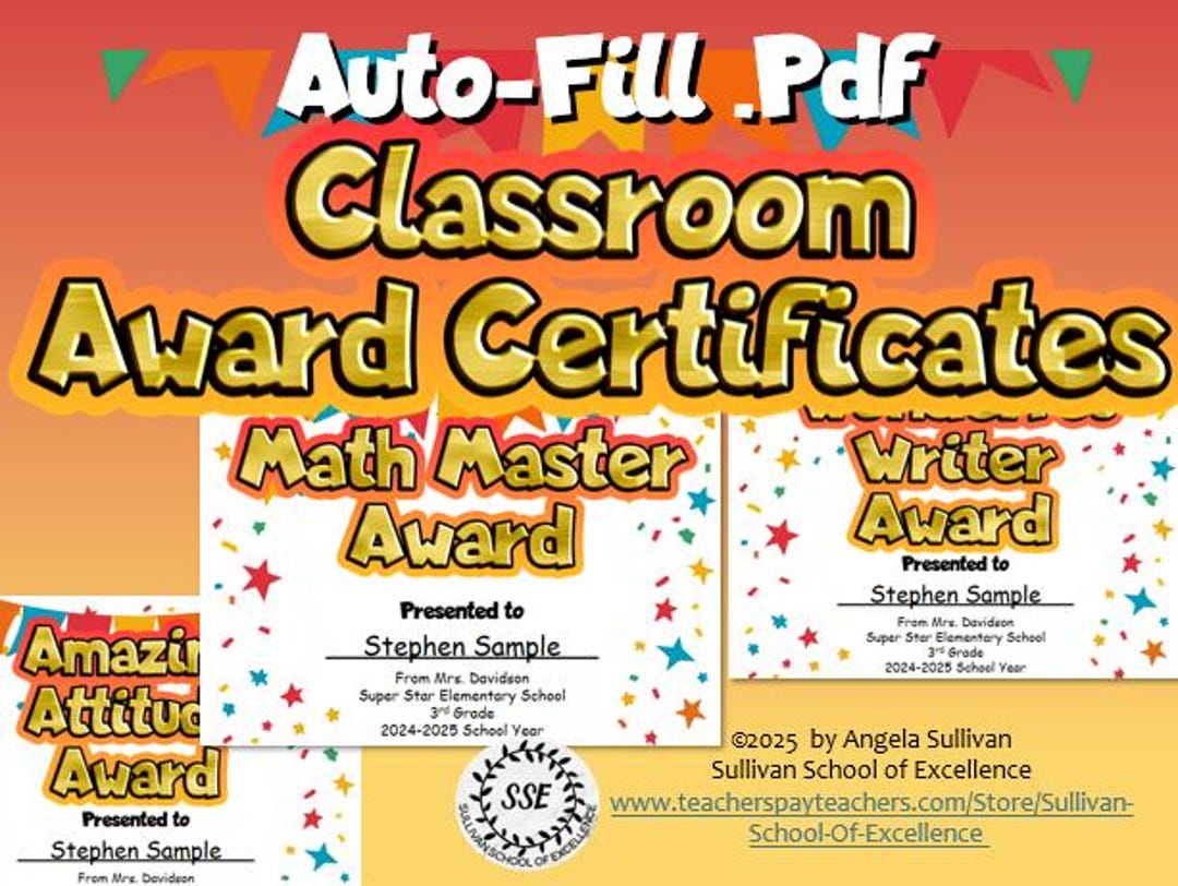 Editable Class Awards: 25 End-of-year Certificates (PDF Download ...