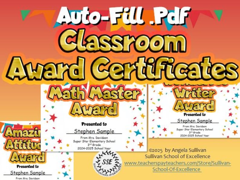 Editable Class Awards: 25 End-of-year Certificates (PDF Download ...