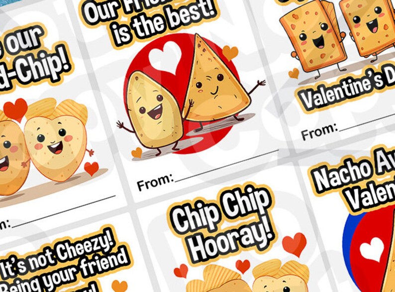 Cute Chips Cheese Crackers Printable Valentines Cards for Kids ...
