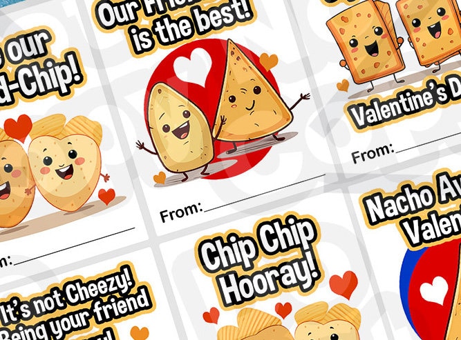 Cute Chips Cheese Crackers Printable Valentines Cards for Kids ...