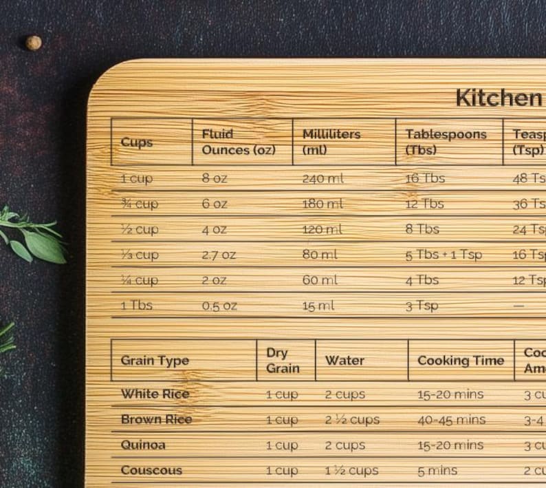 Kitchen Measurement Conversions Chart SVG Laser Kitchen Conversions SVG ...