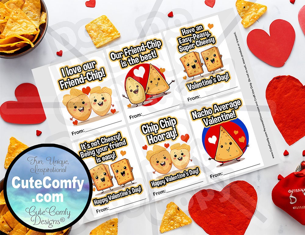 Cute Chips Cheese Crackers Printable Valentines Cards for Kids ...